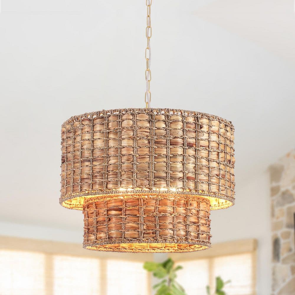 ETONIMERR Scrow 19 in. 5-Light Gold Metal Bohemian Drum Pendant Light ...