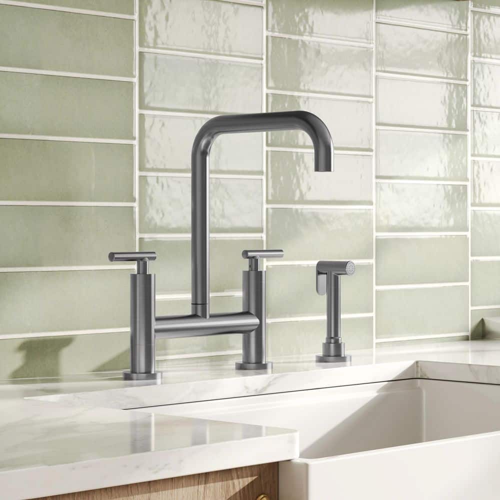 GRANDJOY Culinary 2-Handle Industrial 8 in. Widespread Bridge Kitchen ...