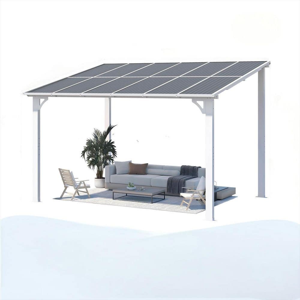 Clihome 8 ft. x 12 ft. White Aluminum Sloped Roof Hardtop Pergola with ...