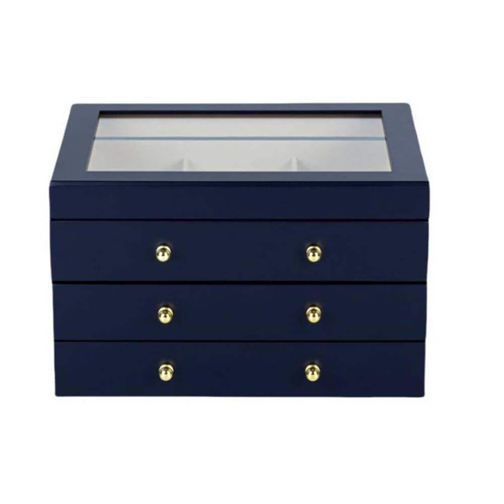 Glass Lift Top 2 Drawer Navy Jewelry Box 6137-N - The Home Depot