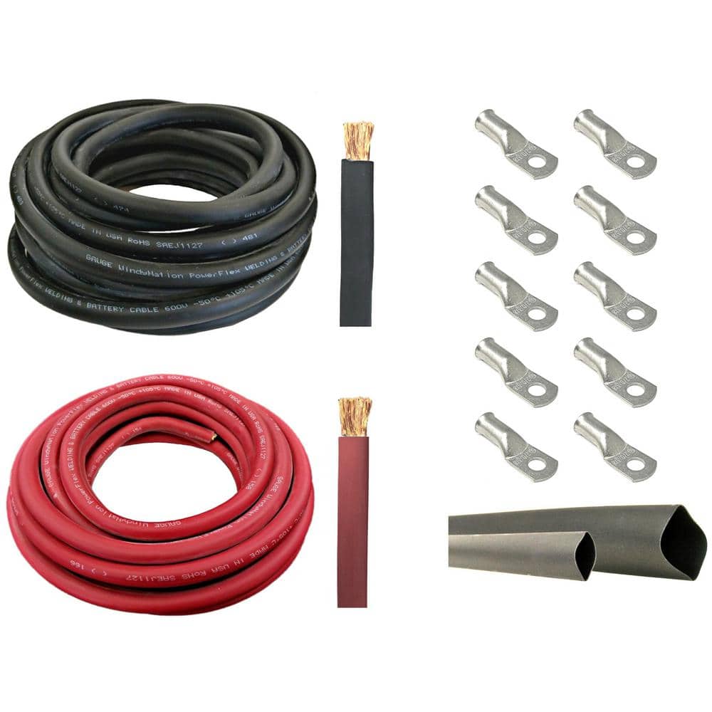 WindyNation 2-0-Gauge 15 ft. Black/15 ft. Red Welding Cable Kit ...