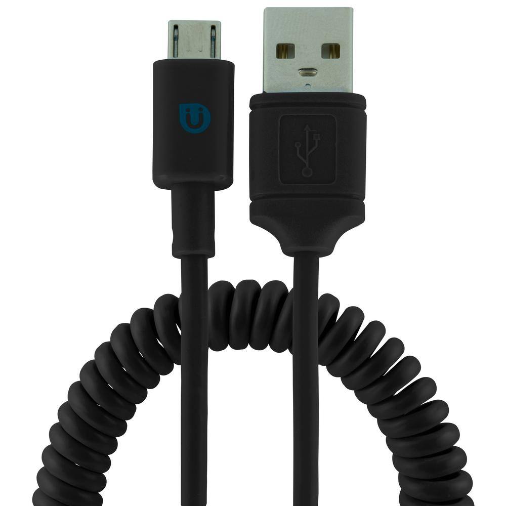 Uber 4 ft. USB Micro Sync Charge Coil Cable - Black 13152 - The Home Depot