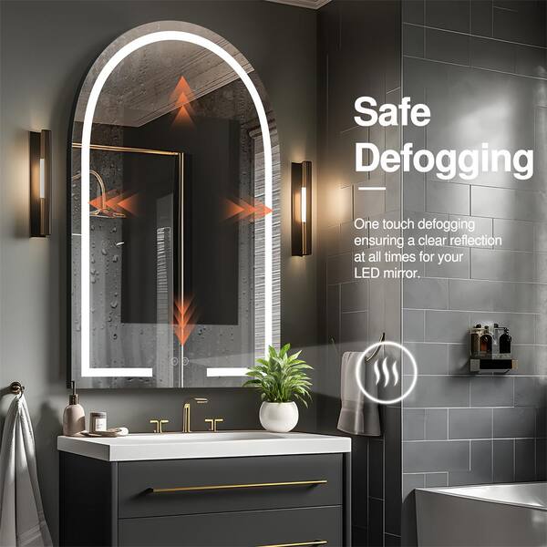 Dovelina Gaze 24 in. W x 24 in. H Round Frameless LED Light Anti-Fog ...