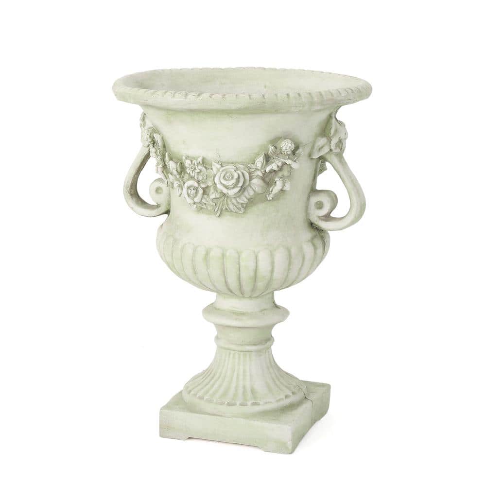 17.3 in. W x 24 in. H White Lightweight Concrete Garden Urn Planter ...