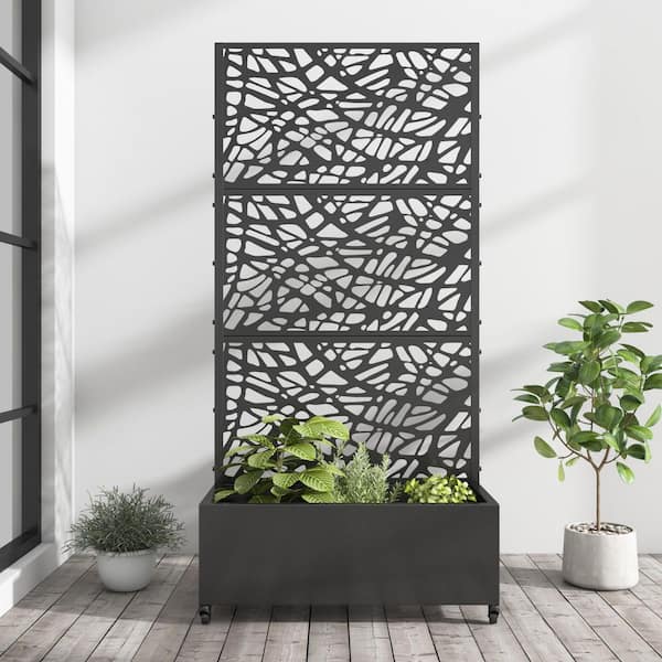 Lirago 72 in. x 35 in. Black Outdoor Metal Privacy Screen Raised ...