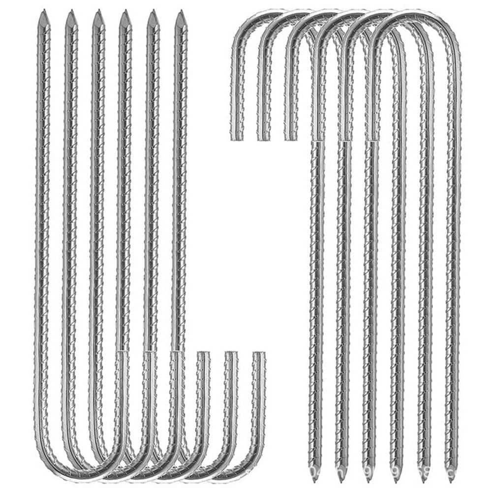 Oyezvary 12 in. J-Shaped Silver Steel Fabric Stake, Heavy Duty ...