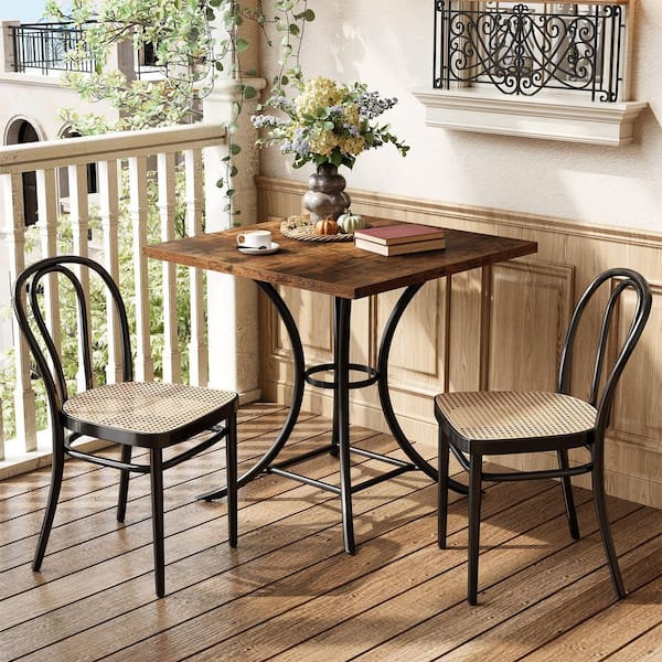 BYBLIGHT Roesler Rustic Brown Square Dining Table with Metal Curved ...