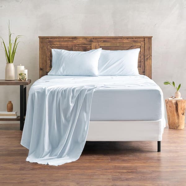 CHANASYA 4-Piece Dusty Blue Solid Color Checkered Embossed Microfiber ...