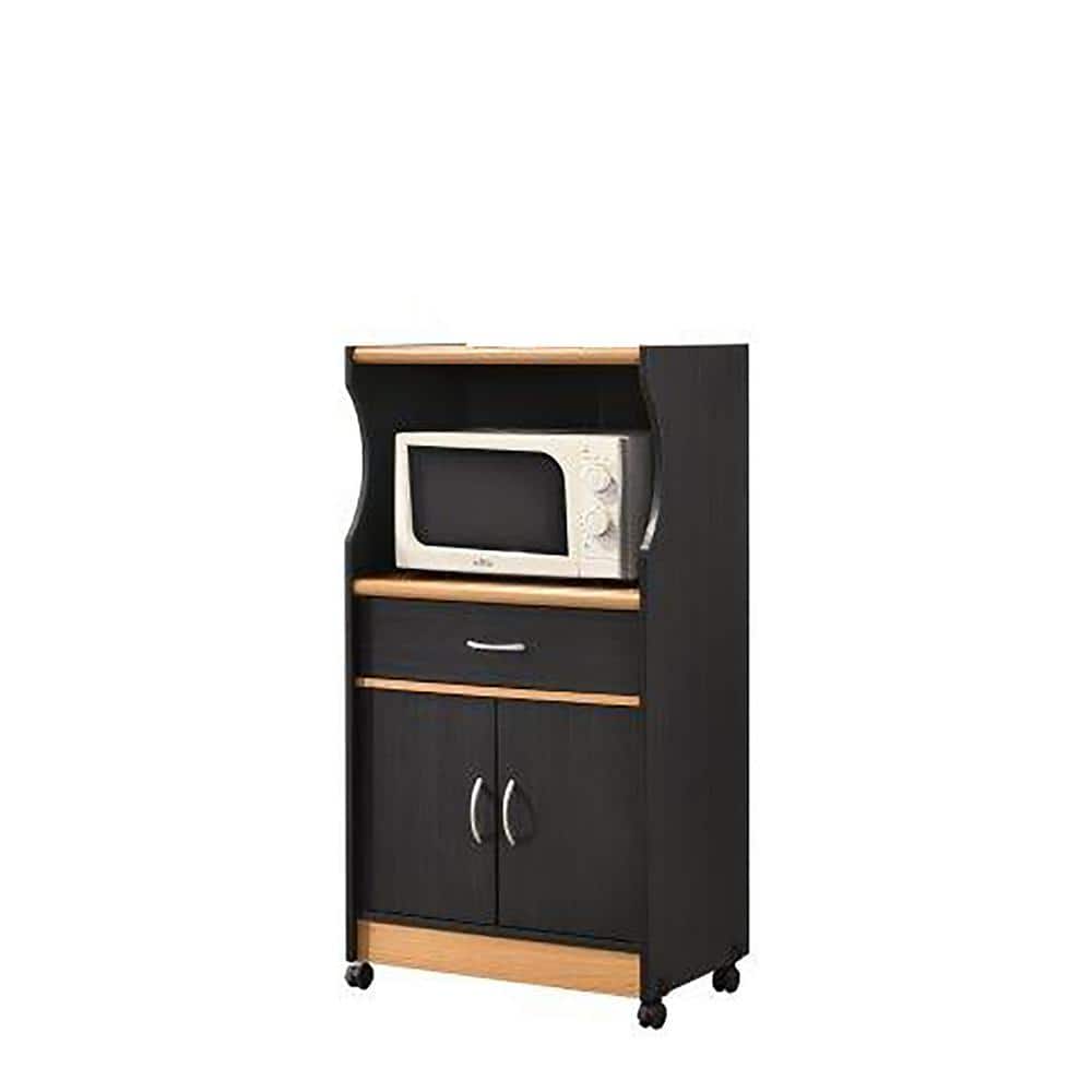 HODEDAH Storage Microwave Cart in Black-Beech Rolling with Wheels ...