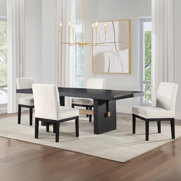 Steve Silver Aubrey 5-Piece Black Wood Dining Room Set with 4-Eggshell ...