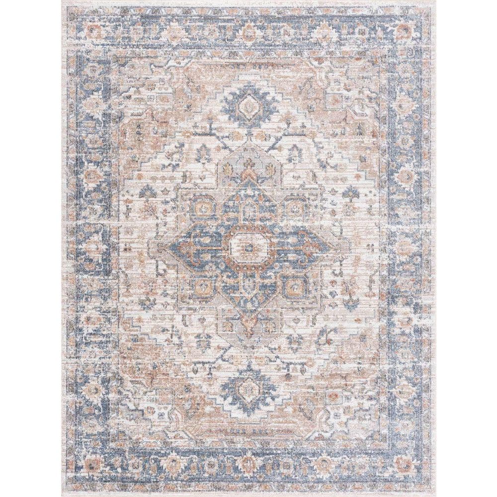 HAUTELOOM Ezri Peach/Off White/Blue 7 ft. x 9 ft. Area Rug SLLIEZRI890 ...