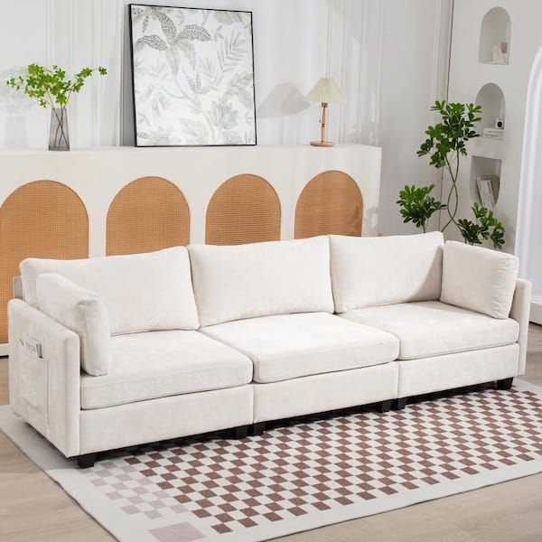 Noble House Fannie 111.4 in. Flared Arms Polyester Rectangle Fabric ...