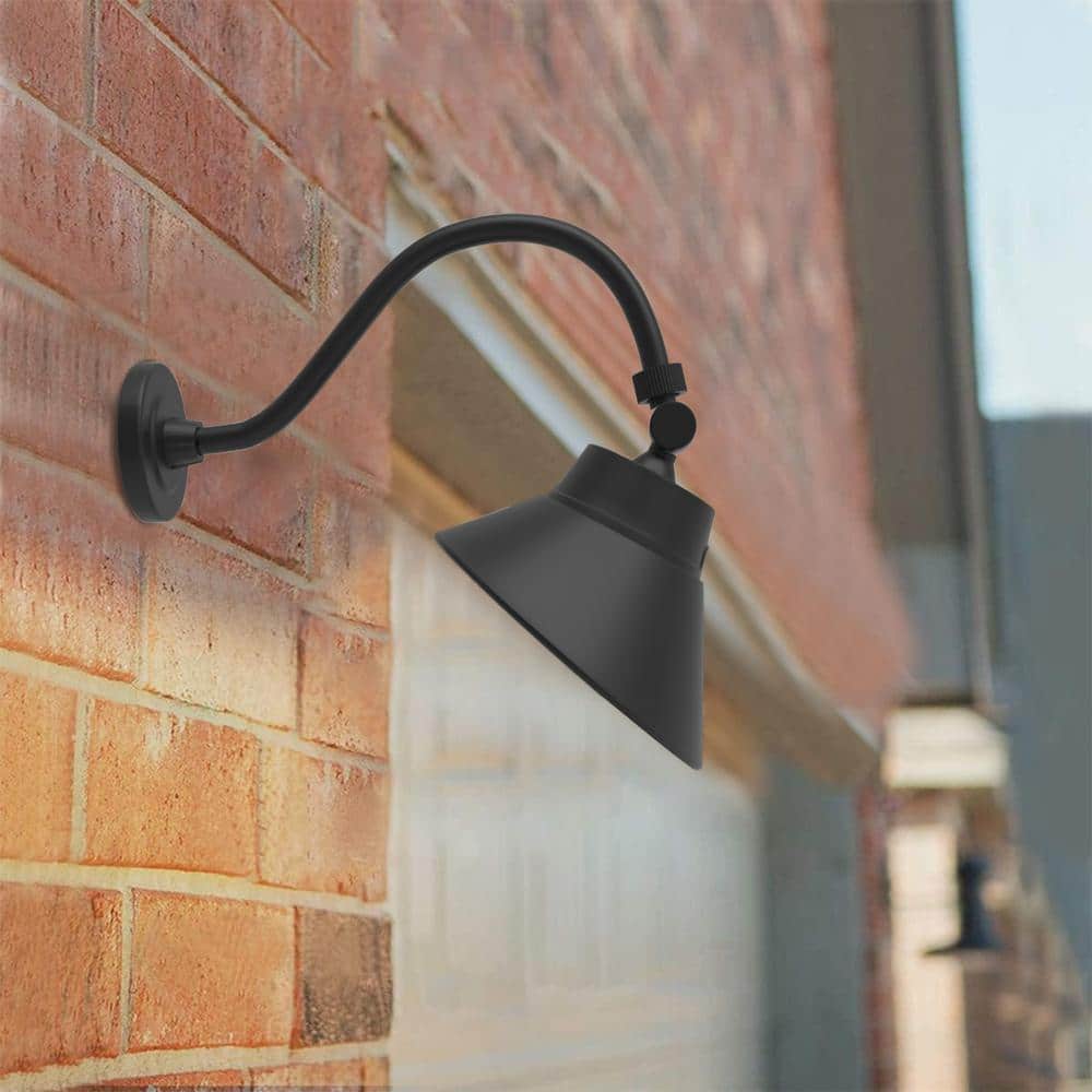 Cedar Hill 10 in. 42-Watt, 4000 Lumens LED Black Angle Shade Gooseneck ...