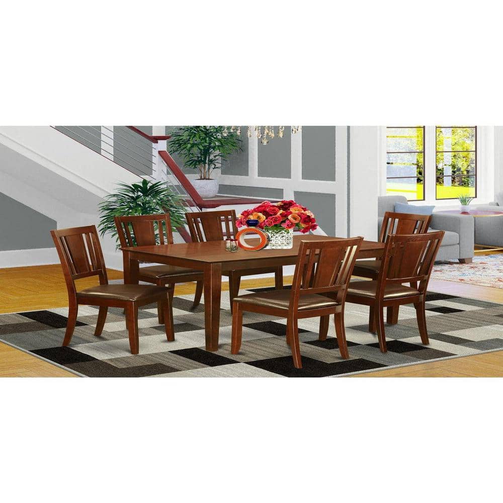 East West Furniture 7-Piece Rectangle Mahogany Finish Solid Wood Top ...