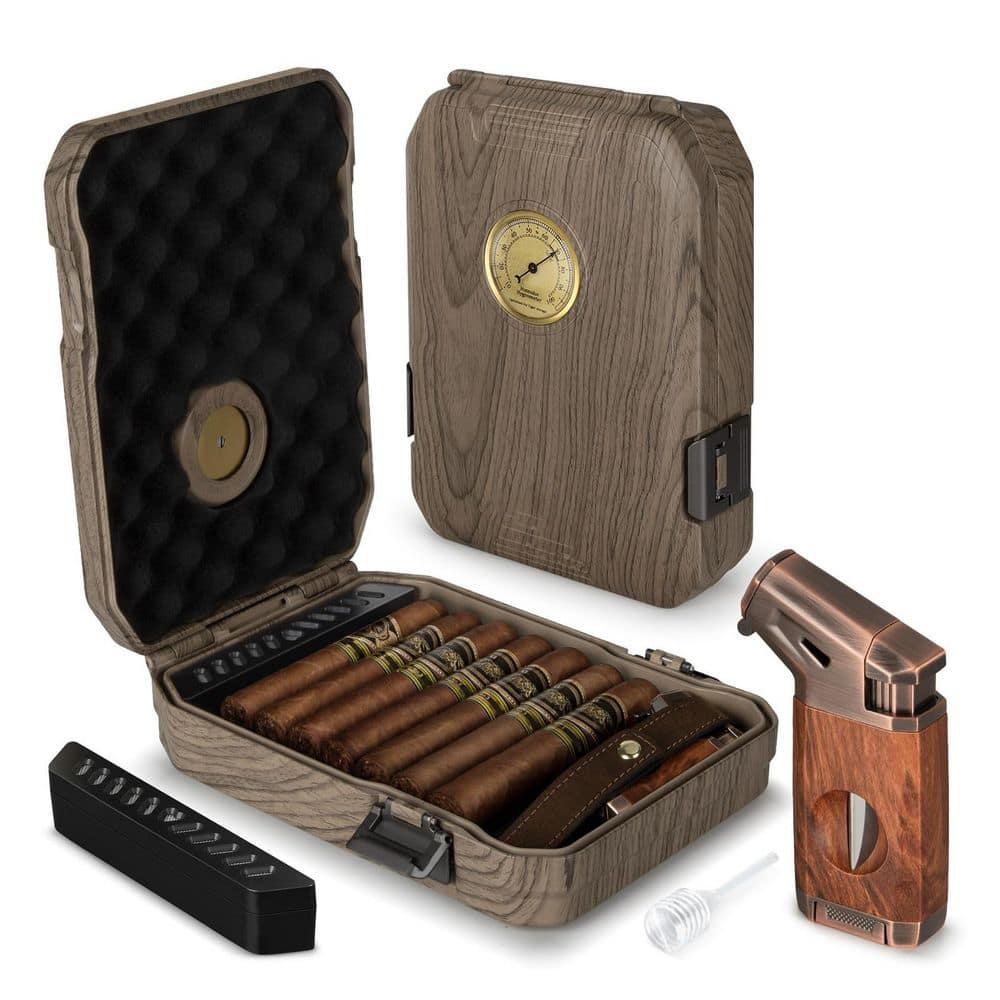 9.6 in. W x 2.3in. H Brown ABS Travel Cigar Humidor Case with Cedar ...