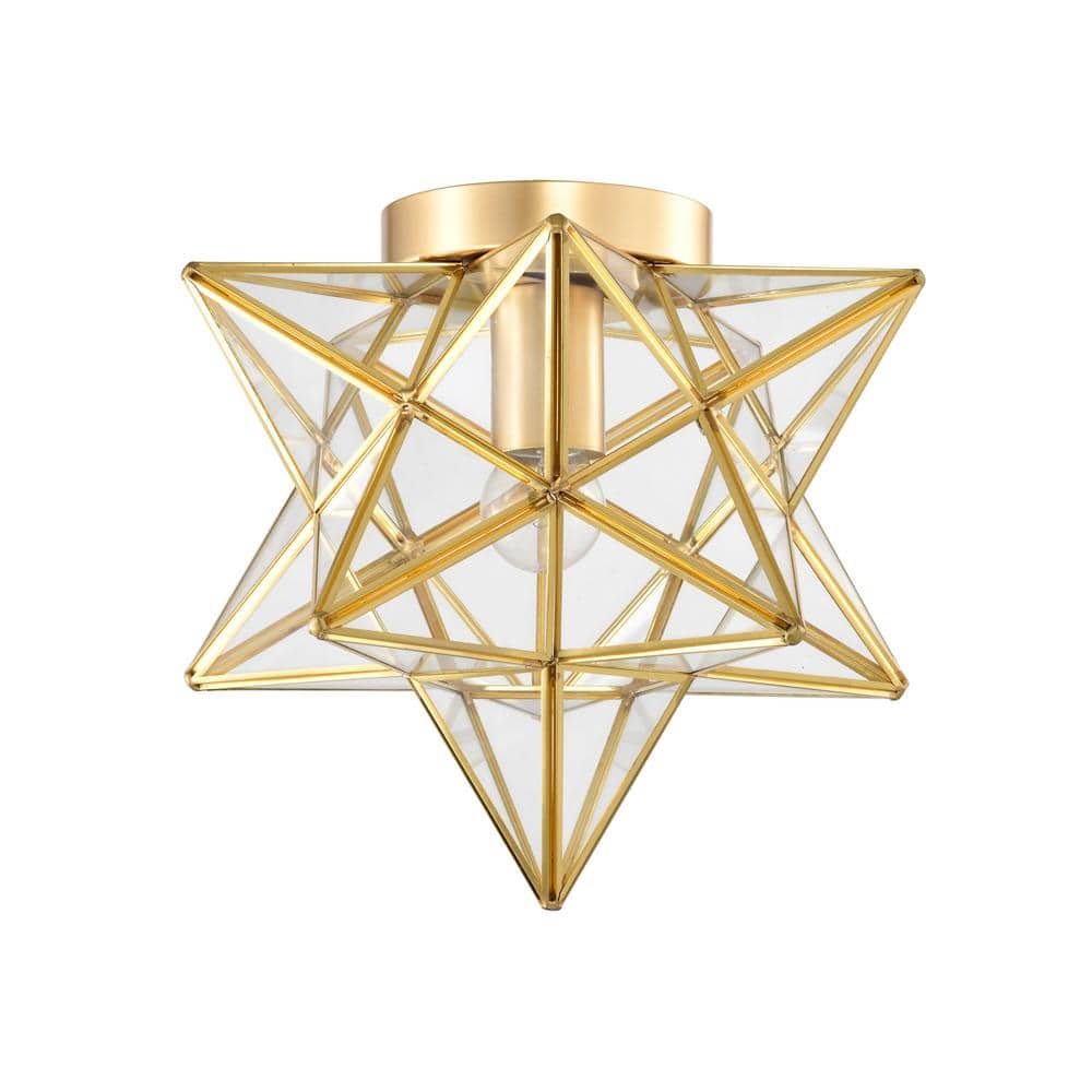 Warehouse of Tiffany Estrelya 12 in. 1-Light Indoor Gold Finish Flush ...
