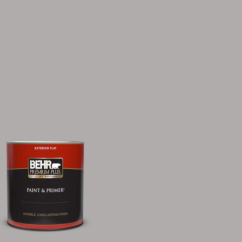 BEHR PREMIUM PLUS 1 qt. #N520-3 Flannel Gray Flat Exterior Paint ...