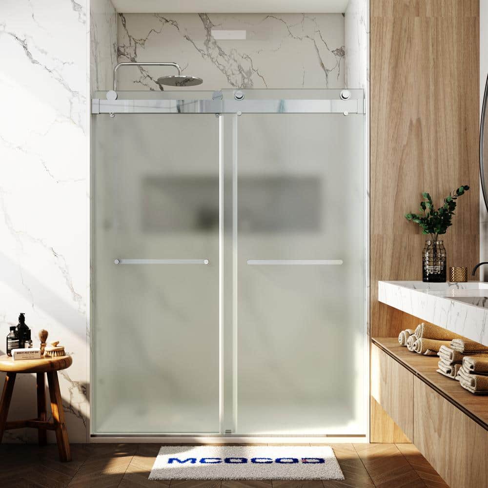 MCOCOD 56-60.75 in. W x 76 in. H Double Sliding Frameless Soft Close ...
