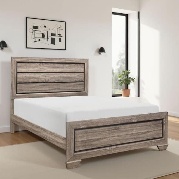 Benjara Erin Brown Wood Frame Queen Size Panel Bed with Embossed Faux ...