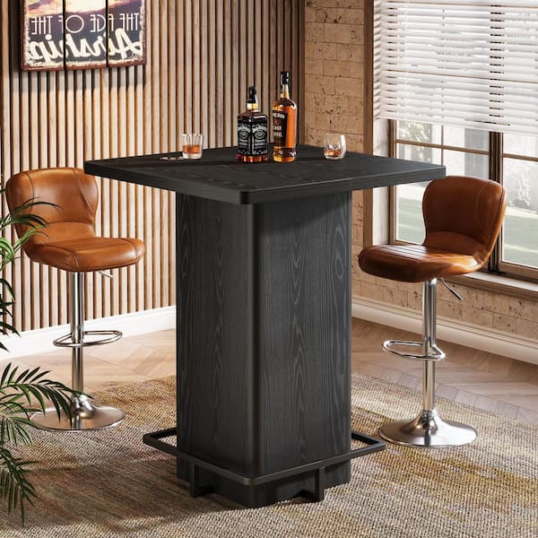 BYBLIGHT Kearsten 39.4 in. H Black Square Bar Table, Wooden Bar Table ...