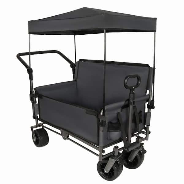 6.4 cu. ft. Fabric Black Folding Garden Cart, Wagon-to-Bench Cart BWC ...
