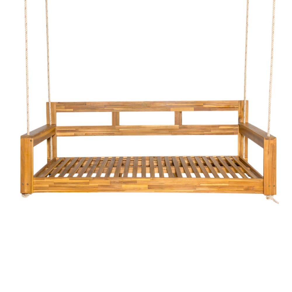 VAMOP 2-Person Wood Porch Swing with Hemp Ropes for Garden, Backyard ...