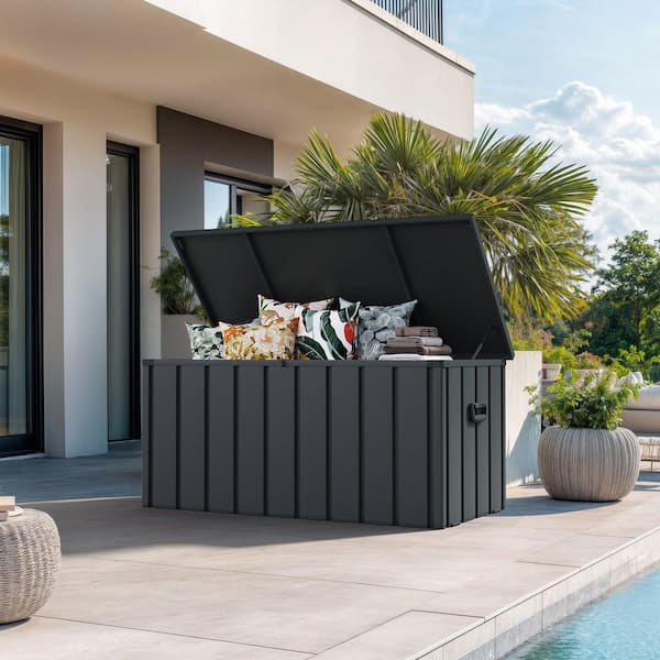 Outsunny 40 Gal. Grey Rattan Wicker Rolling Deck Box for Floats ...