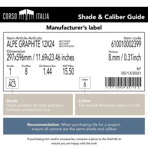 Alpe Graphite 12 in. x 24 in. Porcelain Floor and Bermuda | Ubuy