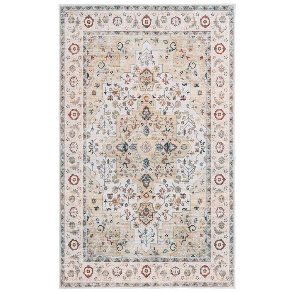 SAFAVIEH Arizona Light Green/Beige 3 ft. x 5 ft. Border Ornate Machine ...
