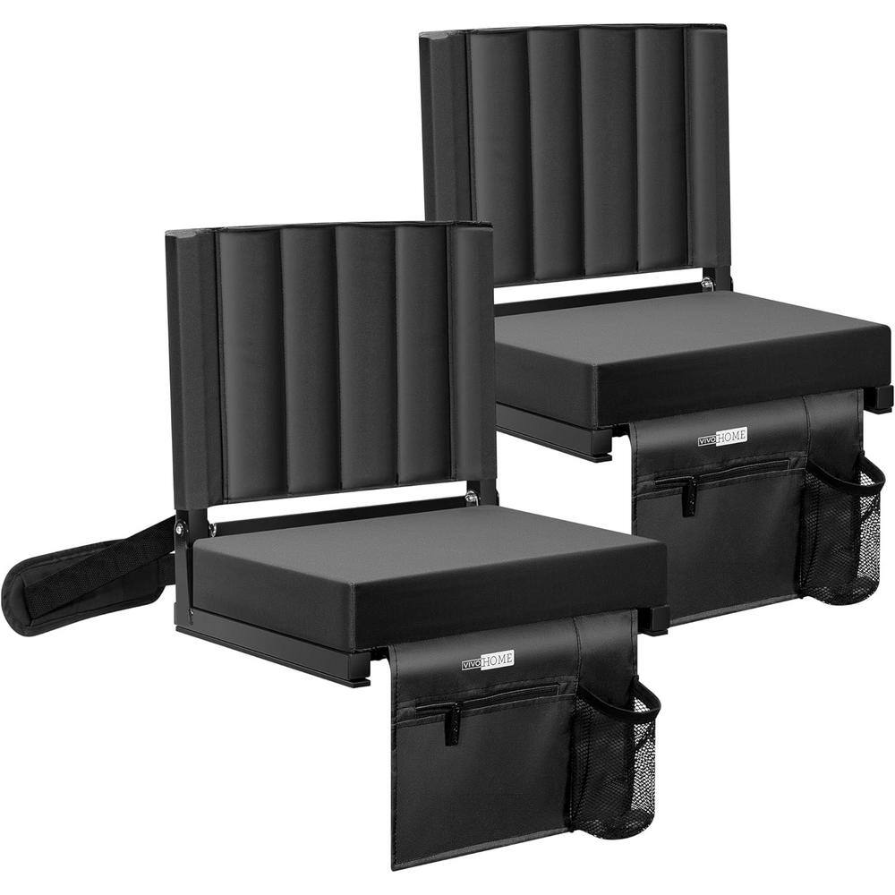 VIVOHOME 2-Pack Black Portable Stadium Chair with Back Support and ...