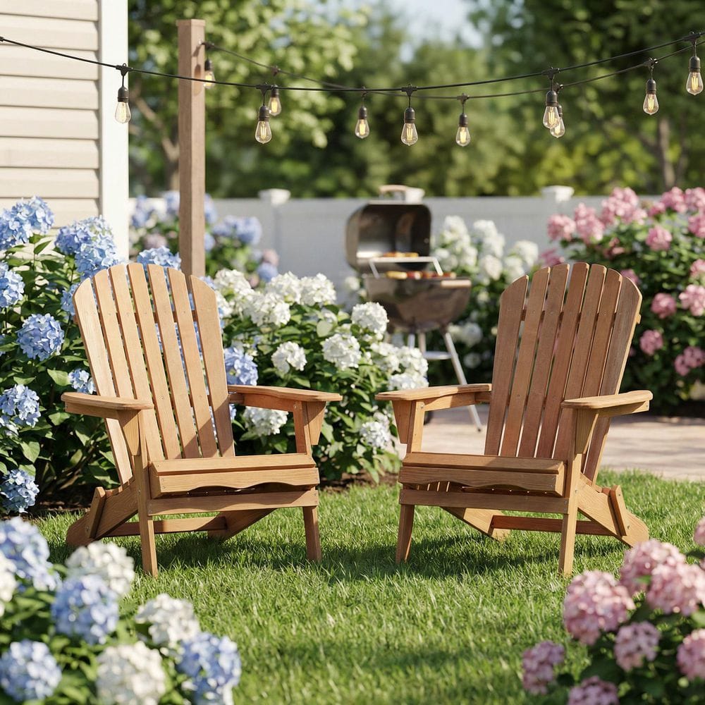 KOTSICO Oversized Light Brown Folding Wood Outdoor Adirondack Chair ...