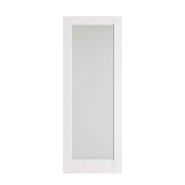 GOLDENPOLEY 30 in. x 80 in. Full Lite Solid Core Frosted Glass White ...