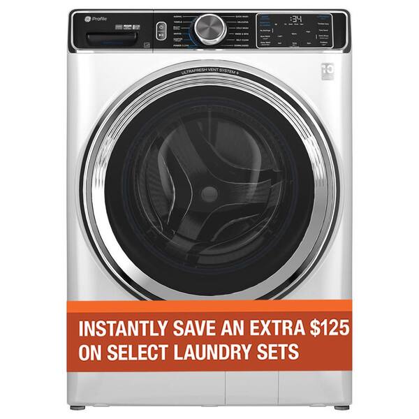 GE Profile 5.3 cu. Ft. Smart Front Load Washer White w/OdorBlock ...