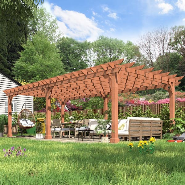 VEIKOUS 24 ft. W x 12 ft. D Wood Outdoor Patio Pergola Shade Structure ...