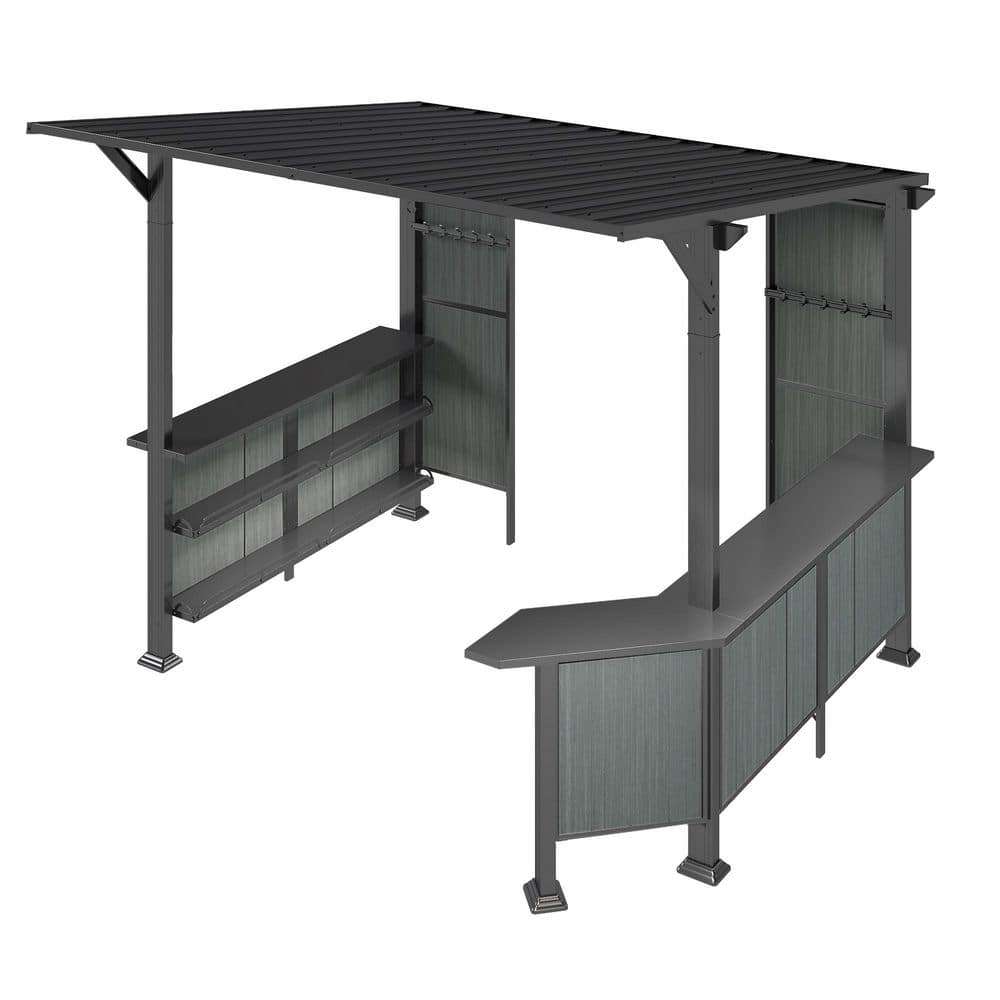Kadehome 9 ft. x 10 ft. Hardtop Grill Gazebo with Storage Shelves ...
