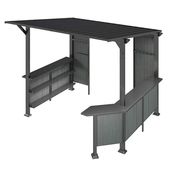 Kadehome 9 ft. x 10 ft. Hardtop Grill Gazebo with Storage Shelves ...