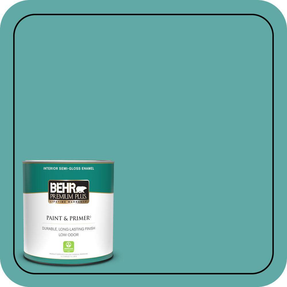 BEHR PREMIUM PLUS 1 qt. #500D-5 Teal Zeal Semi-Gloss Enamel Low Odor ...