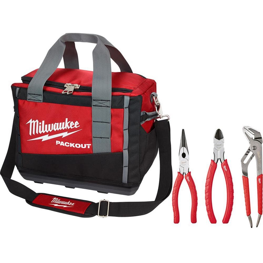 Milwaukee 15 in. PACKOUT Tool Bag/Tote with 3-Piece Pliers Kit 48-22 ...