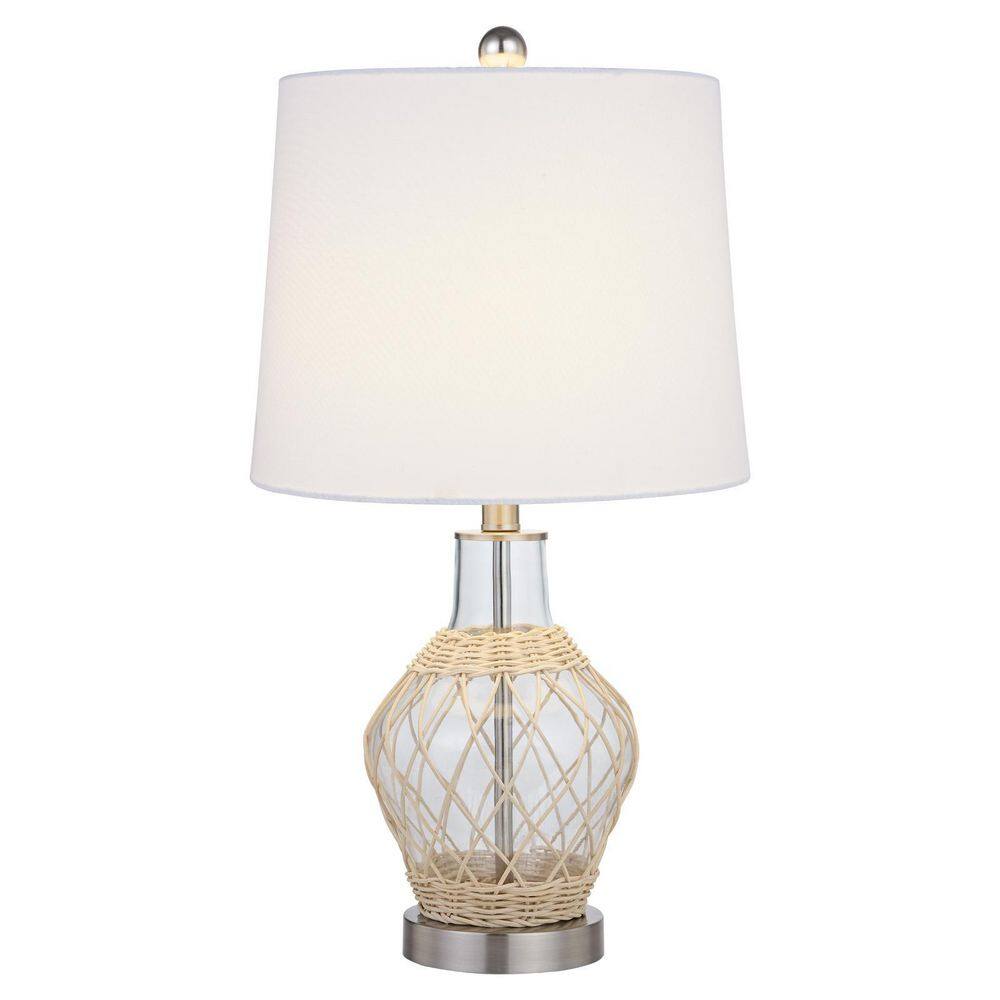 Maxax Denver 22 in. Beige/Clear/Silver Bedside Table Lamp T97-CL-S ...