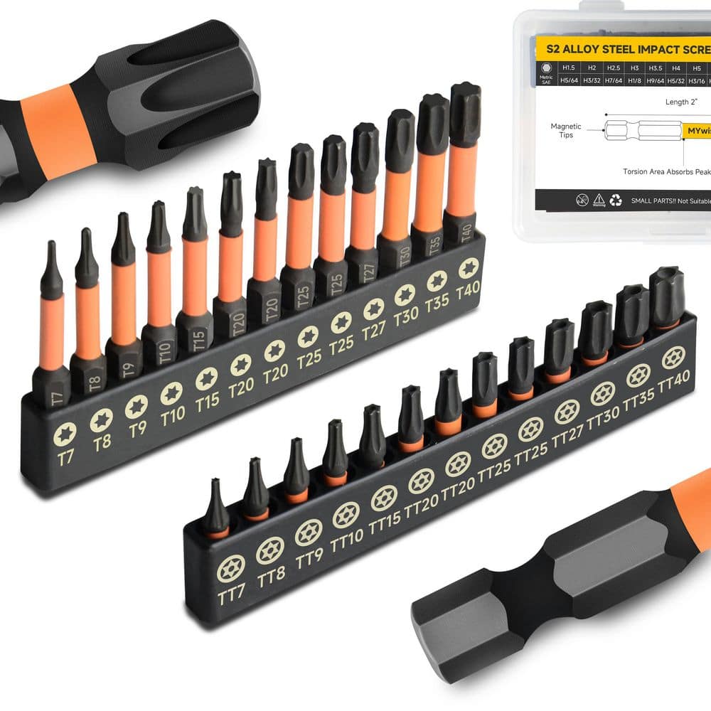 MYWISH Torx Screwdriver Bit Set, T7-T40 Tamper Proof Star Bits, 1"&2 ...