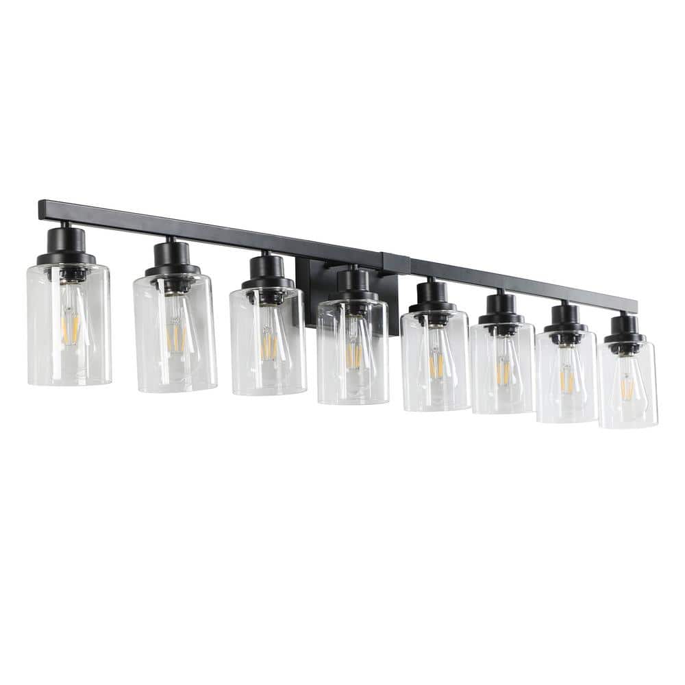 Sunpez 51 in. W 8-Lights Vanity Lighting Wall Sconce Black Brushed with Clear Glass Shades, E26 ...
