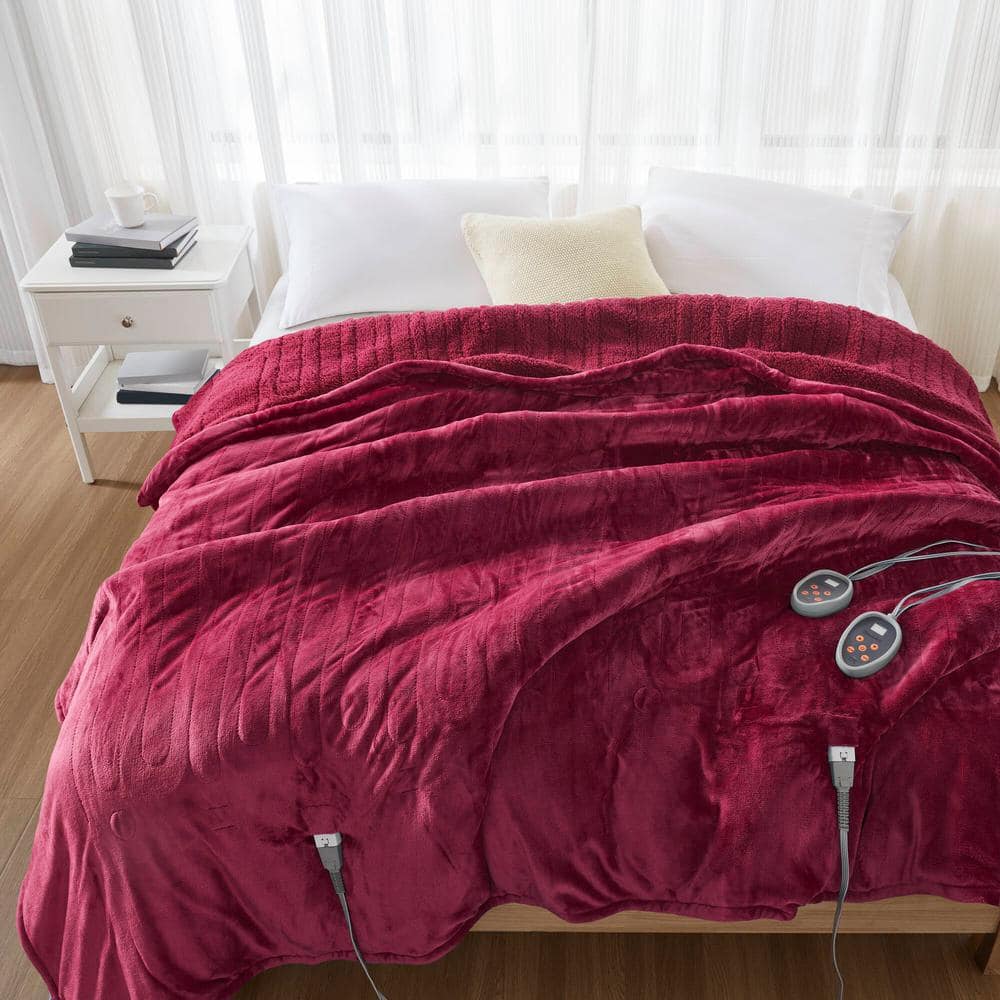 Beautyrest 80 in. x 84 in. Heated Microlight to Berber Red Full Blanket ...