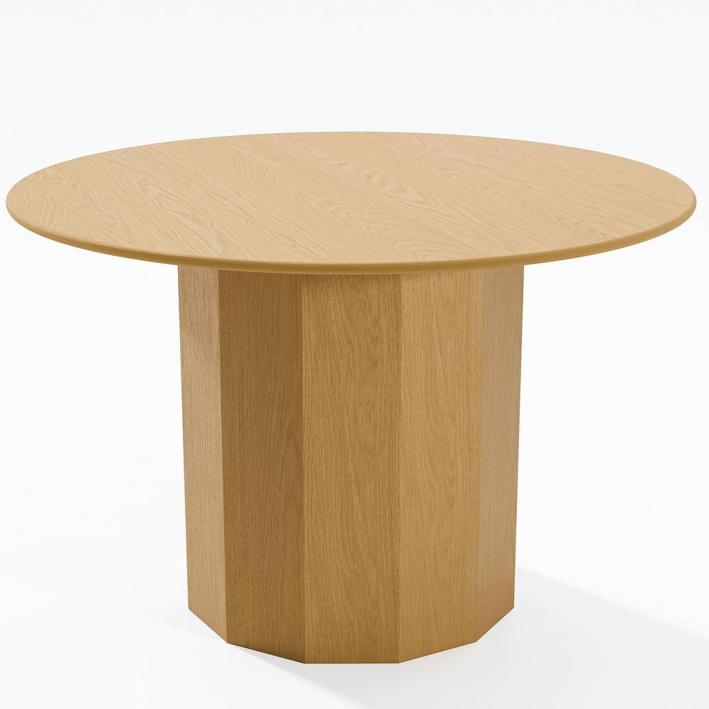 Lirago Round Oak Wood 46 in. Column Base Dining Table Seats 4 HD ...