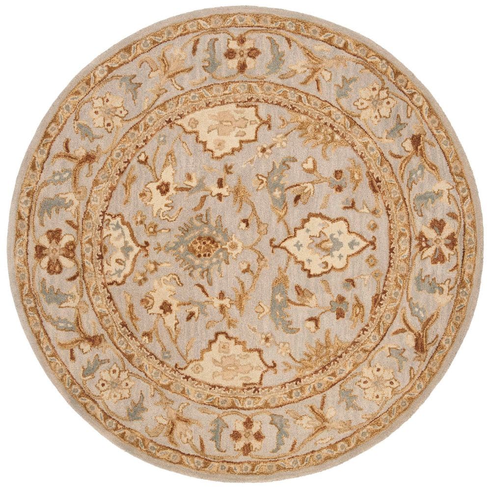 SAFAVIEH Antiquity 6 ft. x 6 ft. Light Gray Oriental Border Round Area ...