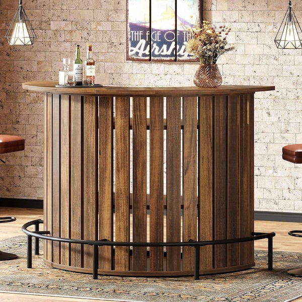 BYBLIGHT Kearsten 4-Tier Rustic Brown Bar Table, Arc-Shaped Mini Home ...