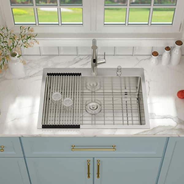 LORDEAR 30 in. Drop-In Single Bowl Stainless Steel Kitchen Sink with ...
