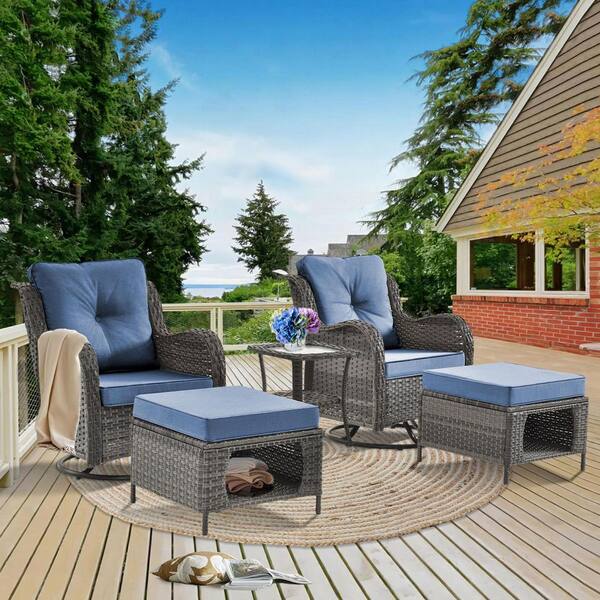 Xingzjojor Gray 5-Piece Wicker Outdoor Patio Conversation Seating Sets ...