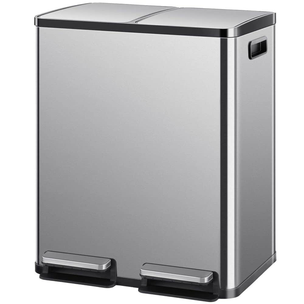 Yangming Large 16 Gal. Silver Trash Can Lid Stainless Steel Garbage Can ...