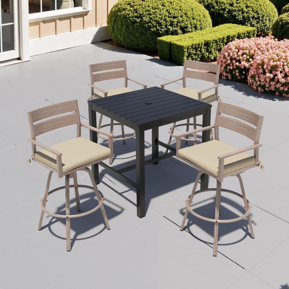 Crestlive Products 5-Piece Square Aluminum Outdoor Dining Set with 35.4 ...