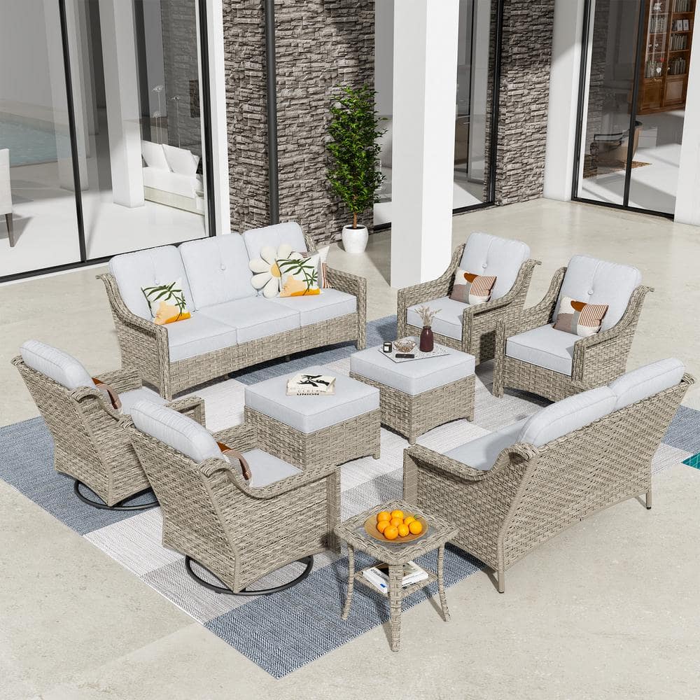 weaxty W Tulip H Gray 9-Piece Wicker Patio Outdoor Conversation Sofa ...